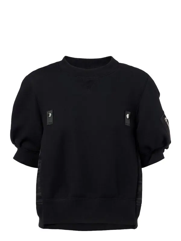 Sacai Twill And Jersey Top - Black