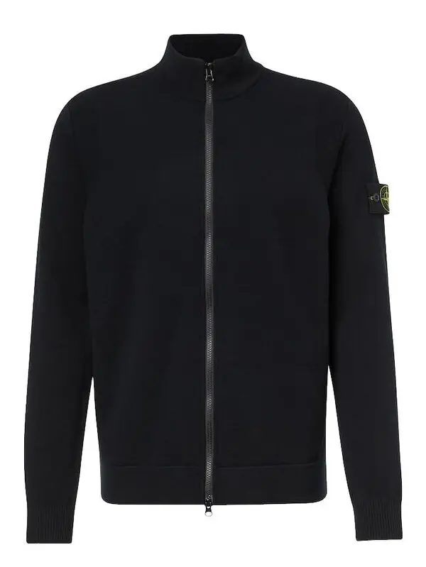 Stone Island Embroidered Wool-blend Cardigan - Black