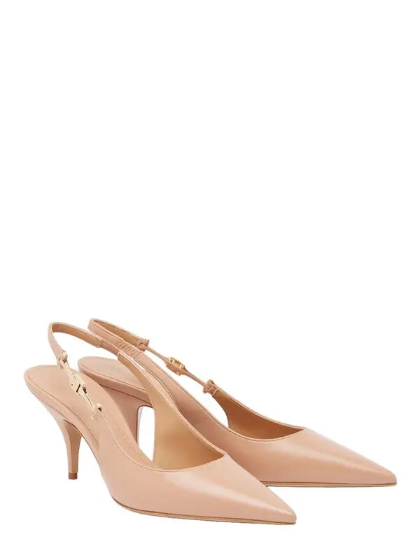 FERRAGAMO Tally 70 Leather Slingback Pumps - Beige