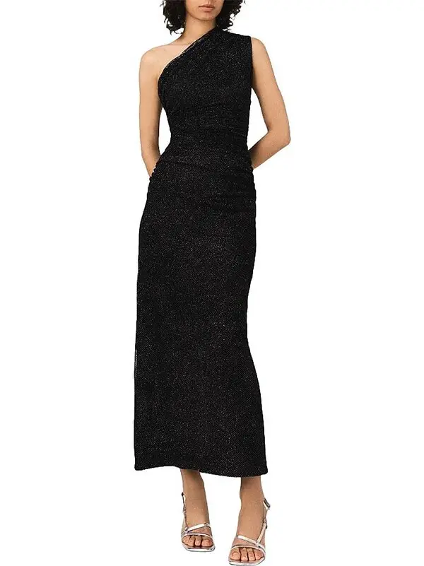 Maje Asymmetric Rhinestone Knit Dress - Black