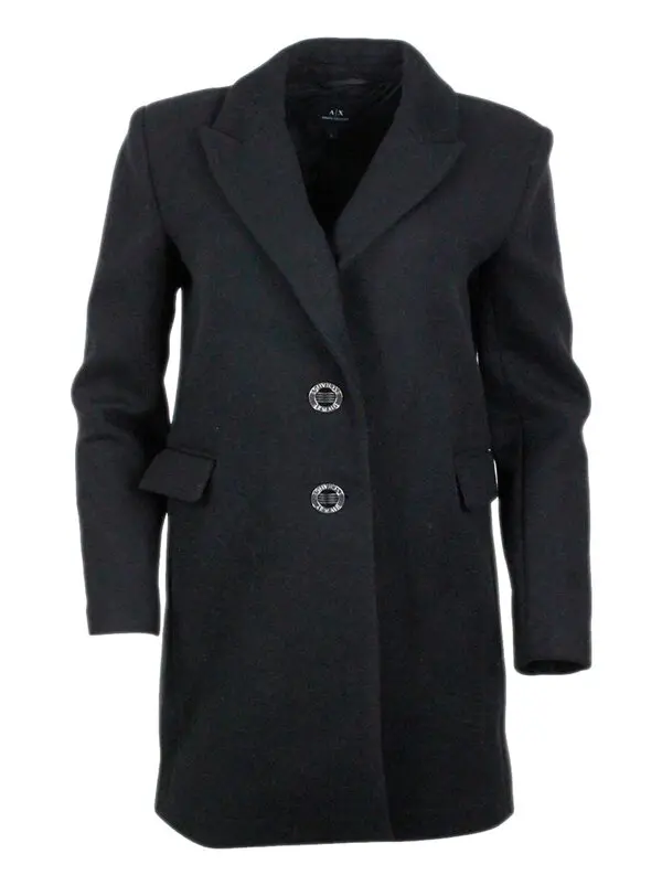 Armani Exchange Single-breasted Pea Coat - Black