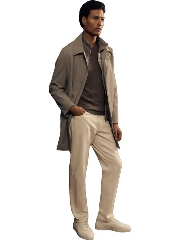 REISS Logan Hybrid Funnel Neck Overcoat - Taupe