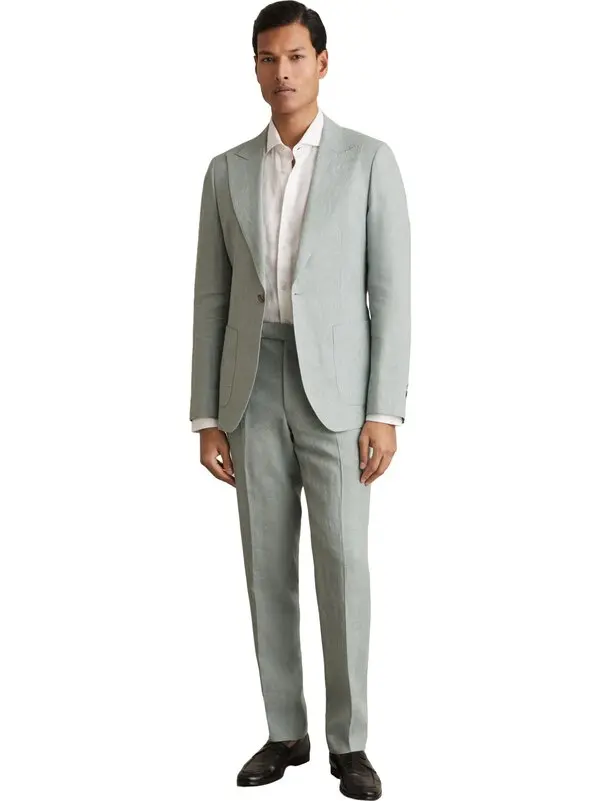 REISS Warner Linen Slim-fit Suit Trousers - Ocean Green