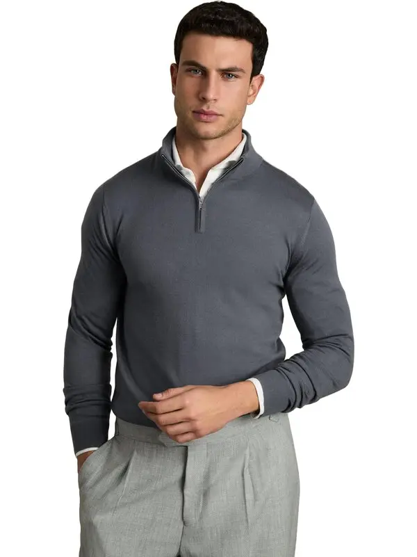 REISS Blackhall Wool Half-zip Jumper - Airforce Blue
