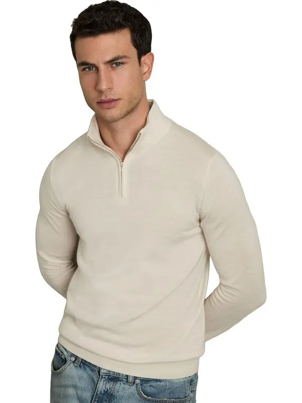 REISS Merino Wool Half-zip Jumper - Snow White