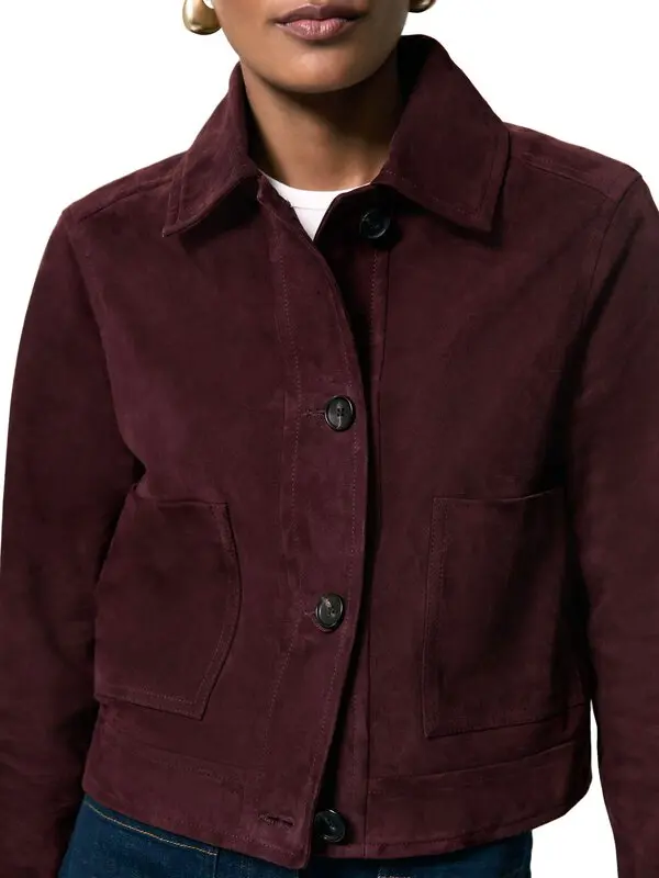 REISS Sonny Suede Button-through Jacket - Burgundy