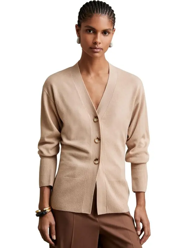 REISS Wool-blend Fitted Cardigan - Neutral