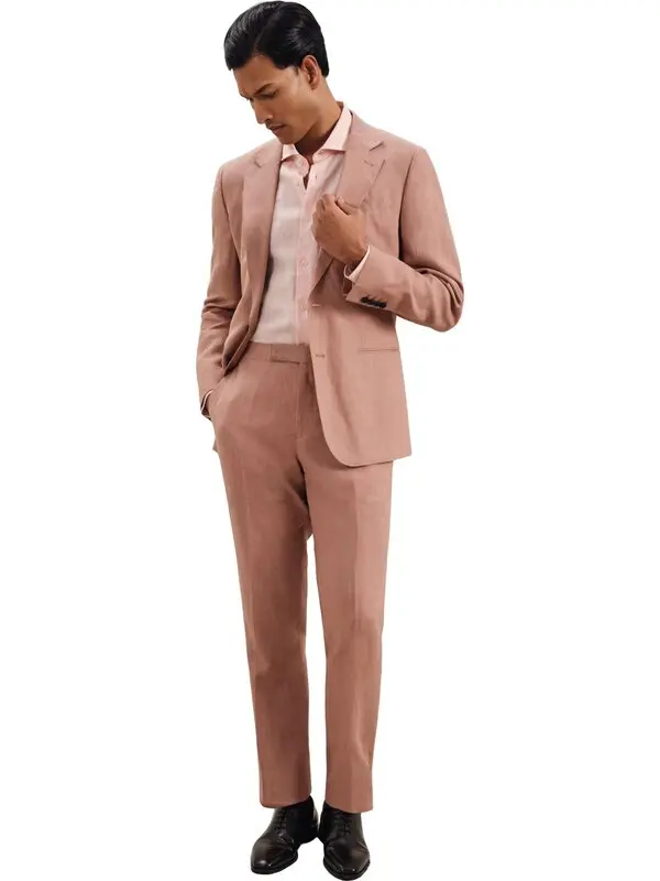REISS Kin Slim Fit Linen Trousers - Rose Pink