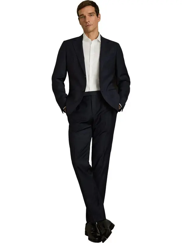 REISS Hatch Slim-fit Wool-blend Tailored Trousers - Navy
