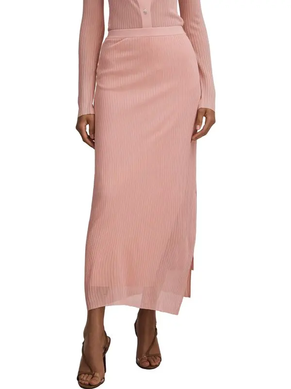 Anna Quan Ribbed Knit Midi Skirt - Pink