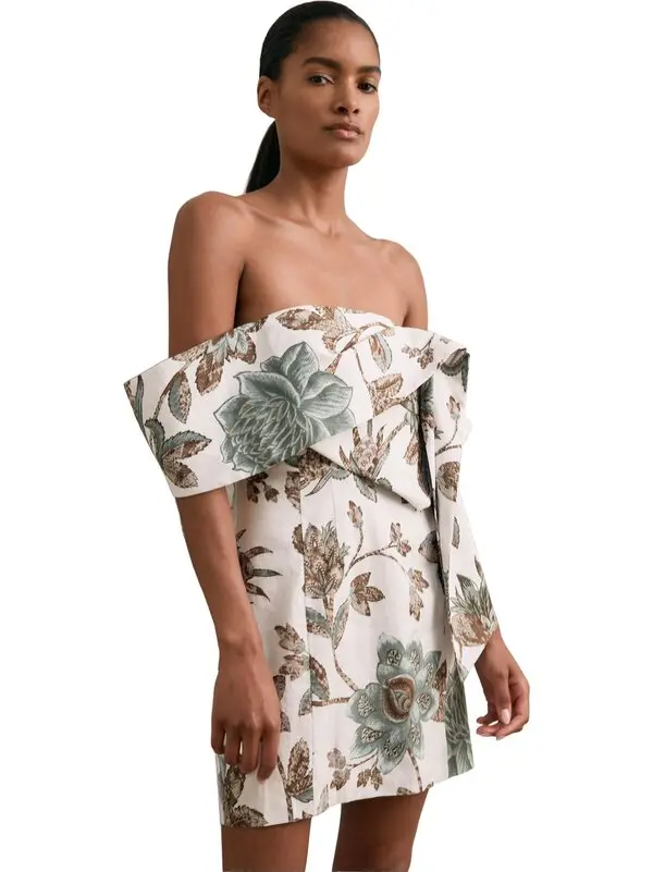 REISS Jess Sculpted Off-shoulder Floral Mini Dress - Ivory