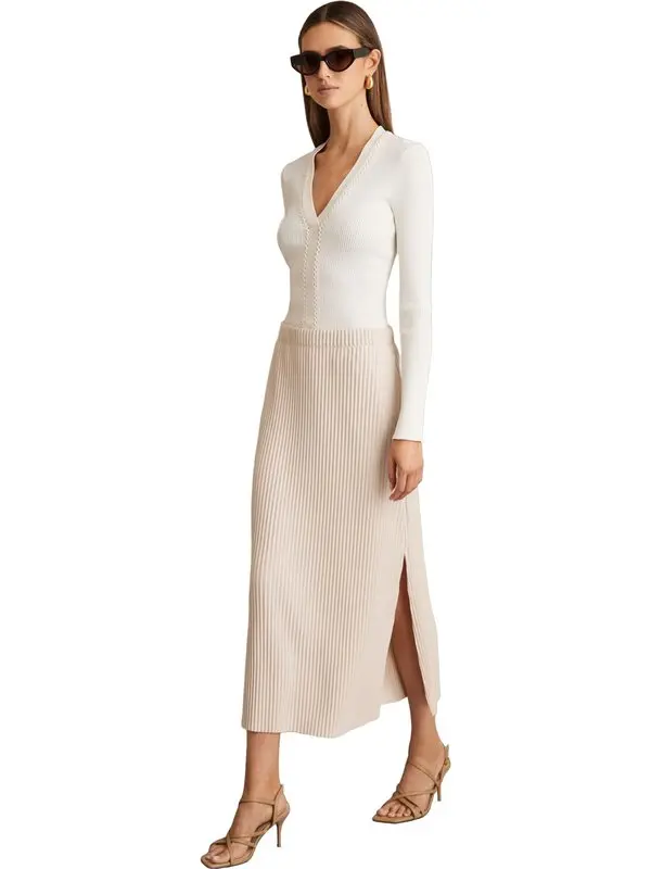 REISS Pippa Pleated Midi Skirt - Stone