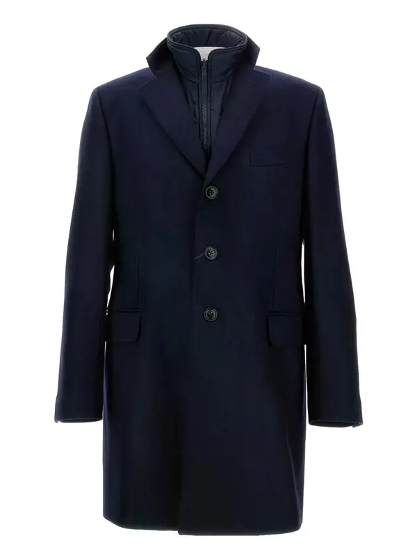 FAY Three-button Detachable-collar Coat - Blue