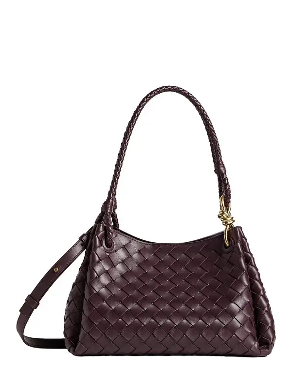 BOTTEGA  VENETA Intrecciato Leather Parachute Shoulder Bag - Dark Barolo