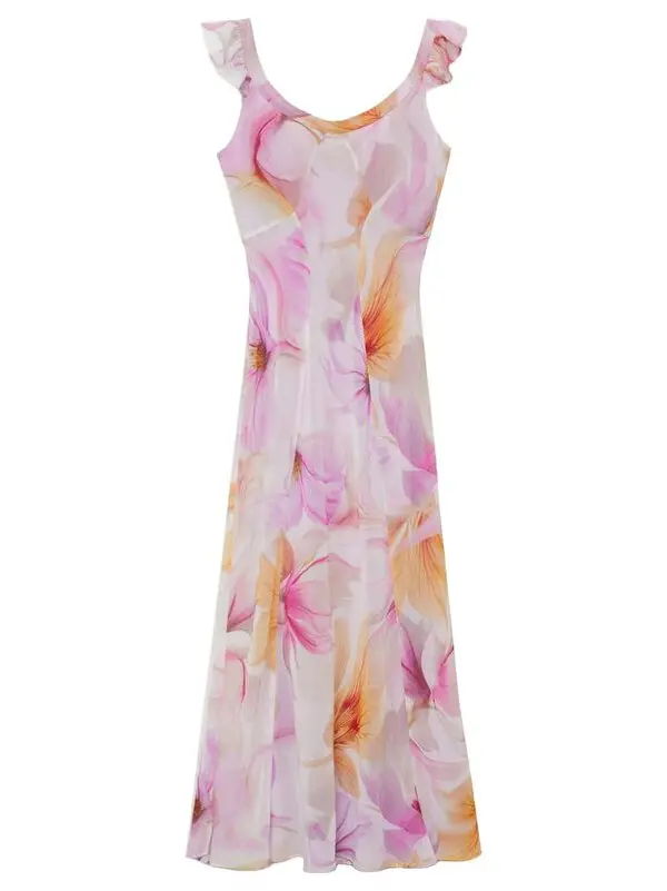 Mango Floral Ruffle Chiffon Maxi Dress - Light/pastel Purple