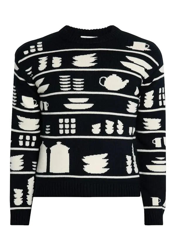 JW Anderson Crockery Jacquard Wool Sweater - Black White