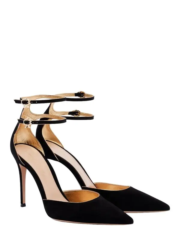 GIANVITO ROSSI Ivette Suede Pumps With Buckle-fastening Ankle Strap - Black