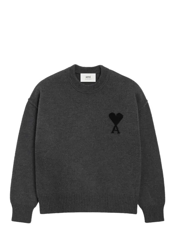 AMI Paris De Coeur Crewneck Wool Sweater - Grey
