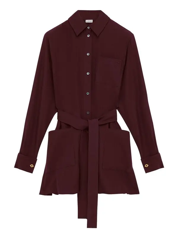 Loewe Silk-blend Belted Shirt - Burgundy