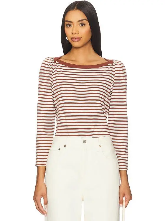 NATION LOS ANGELES Amelie Envelope Neck Top - Sable Stripe