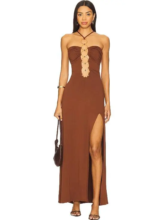 Luli Fama Halter Ring Long Dress - Brown