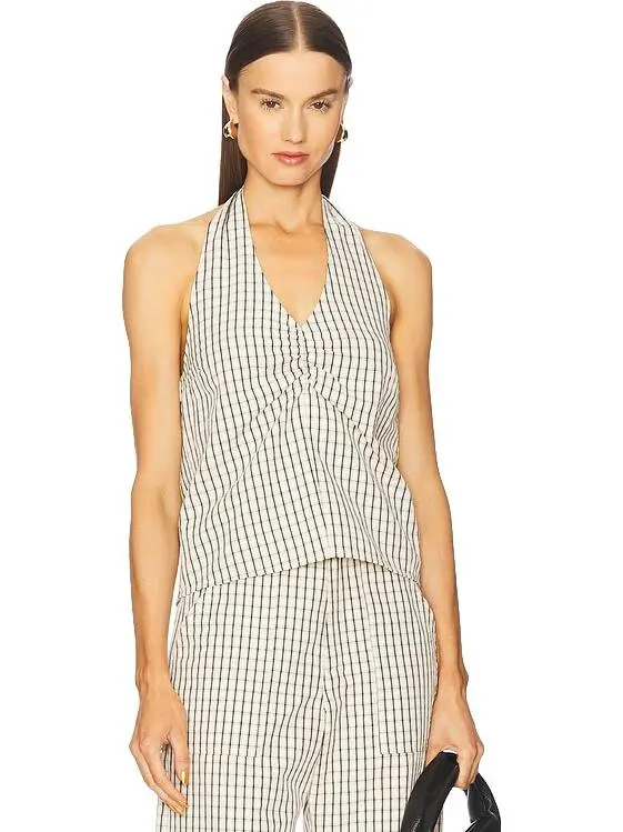 Lna Cora Plaid Halter - Cream & Black Plaid