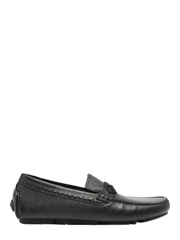 Fendi Leather Logo Loafers - Black