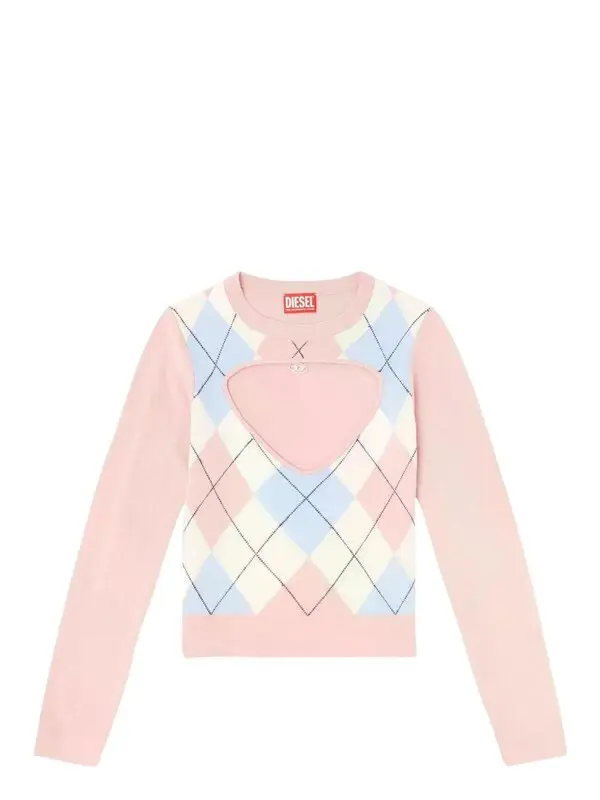 DIESEL® Romko Cut-out Argyle-pattern Sweater - Pink