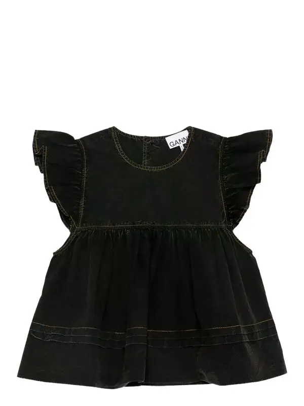 GANNI Ruffled-trim Smock Top - Black