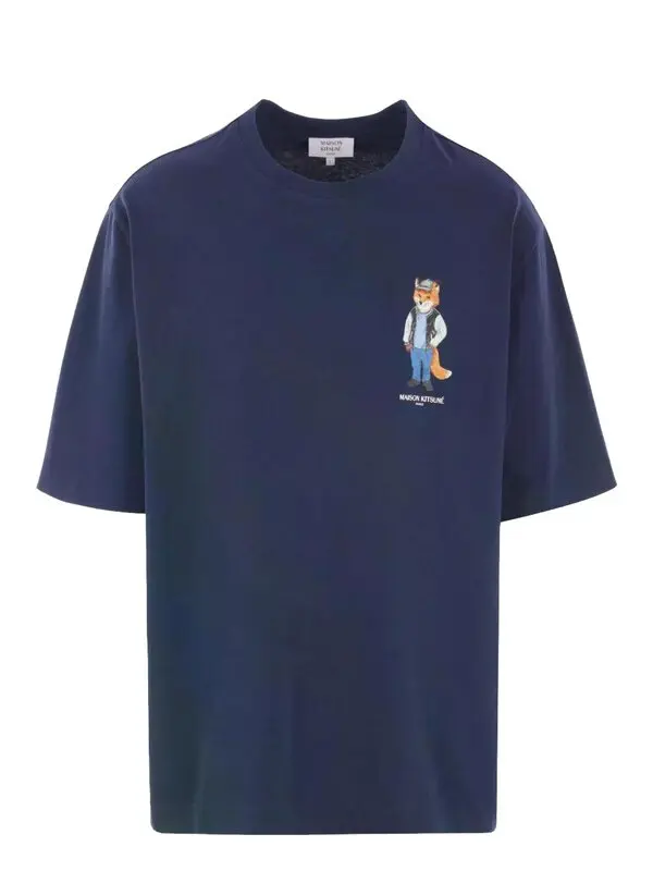 Maison Kitsuné Fox-embroidered Cotton T-shirt - Blue