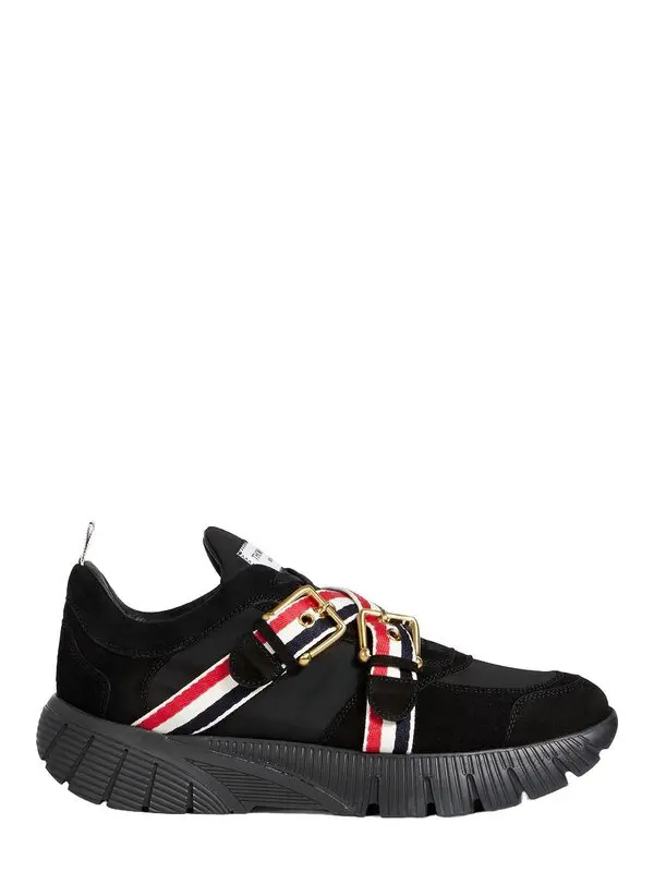 Thom Browne Striped Shell And Suede Sneakers - Black