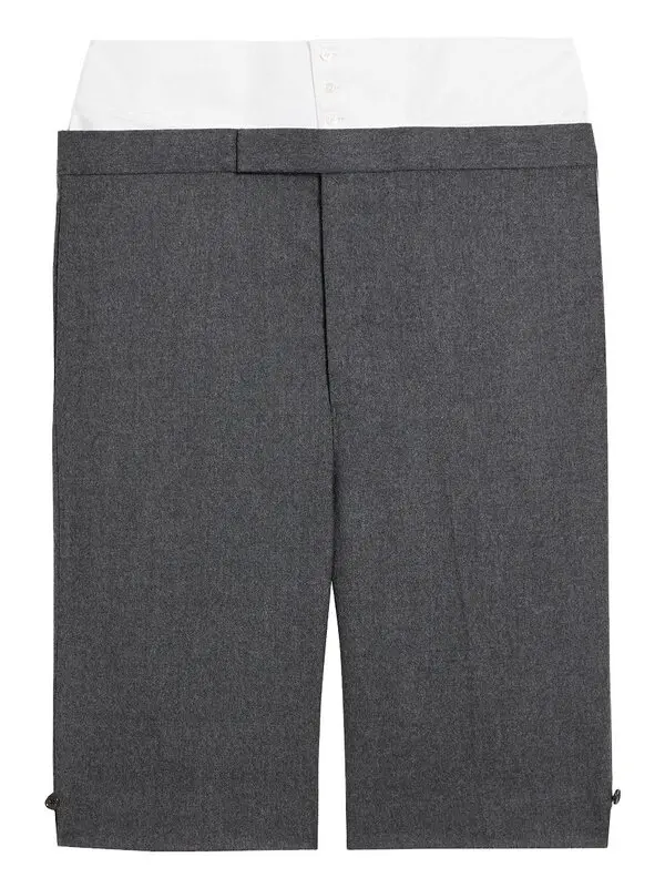 Thom Browne Cotton Oxford And Wool-flannel Paneled Shorts - Gray