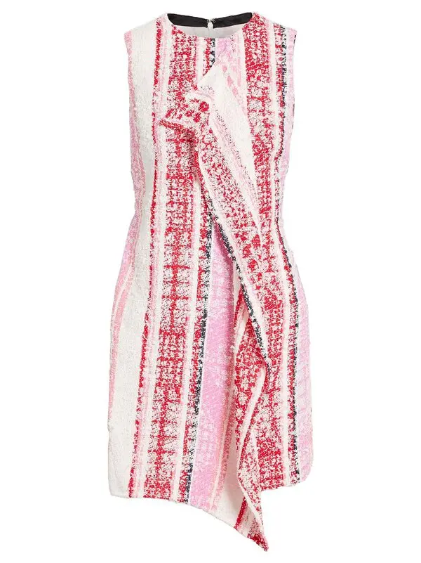 Oscar De La Renta Draped Striped Tweed Mini Dress - Pink