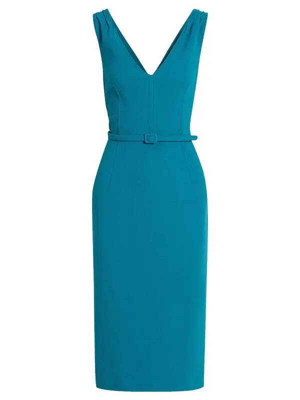Oscar De La Renta Belted Wool-blend Crepe Dress - Azure