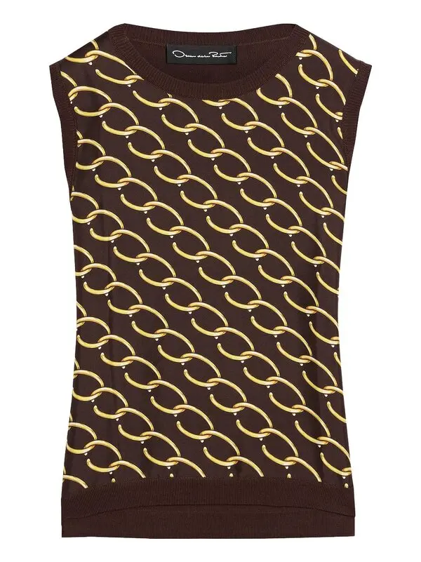 Oscar De La Renta Printed Satin-twill And Silk-blend Top - Chocolate