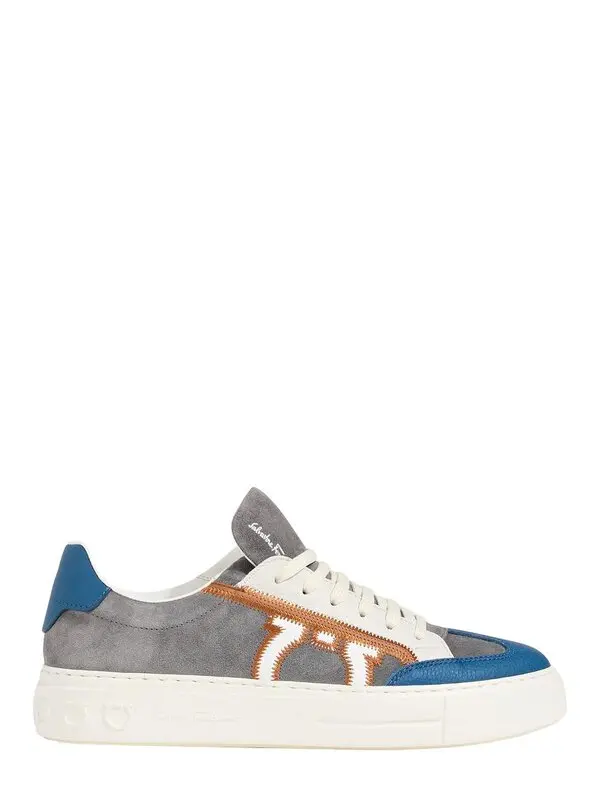 FERRAGAMO Gancini Embroidered Sneakers - Gray