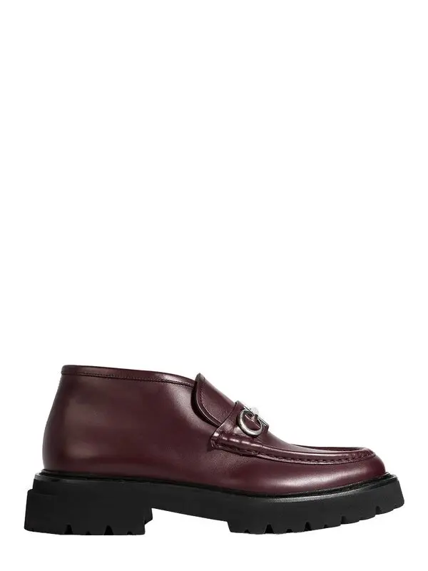 FERRAGAMO Gancini Embellished Leather Boots - Merlot