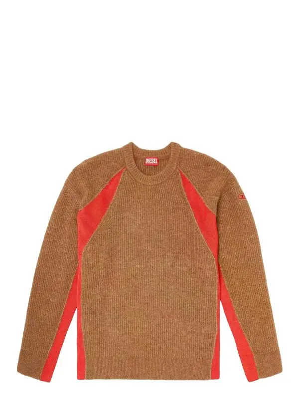 Diesel Ribbed-panel Long Sleeve Sweater - Brown