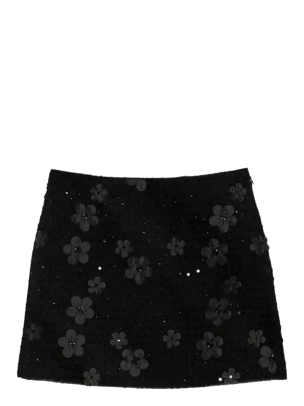 TWINSET Flower-embellished Bouclé Mini Skirt - Black