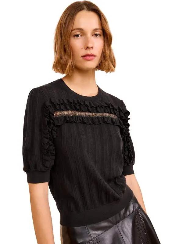 Ulla Johnson Salima Merino Wool Knit Top - Noir