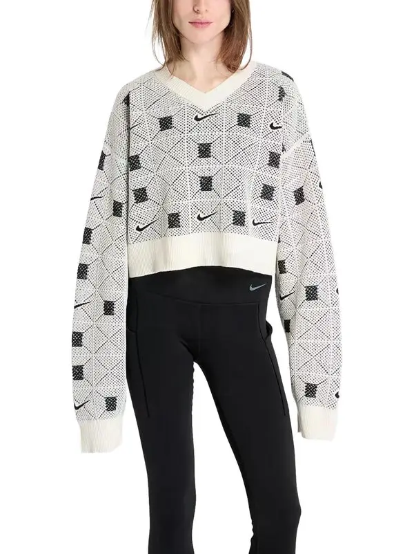Nike Geometric Pattern V-neck Sweater - White