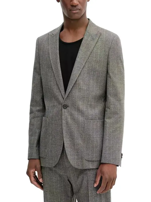 Hugo Checked Single-breasted Blazer - Grey