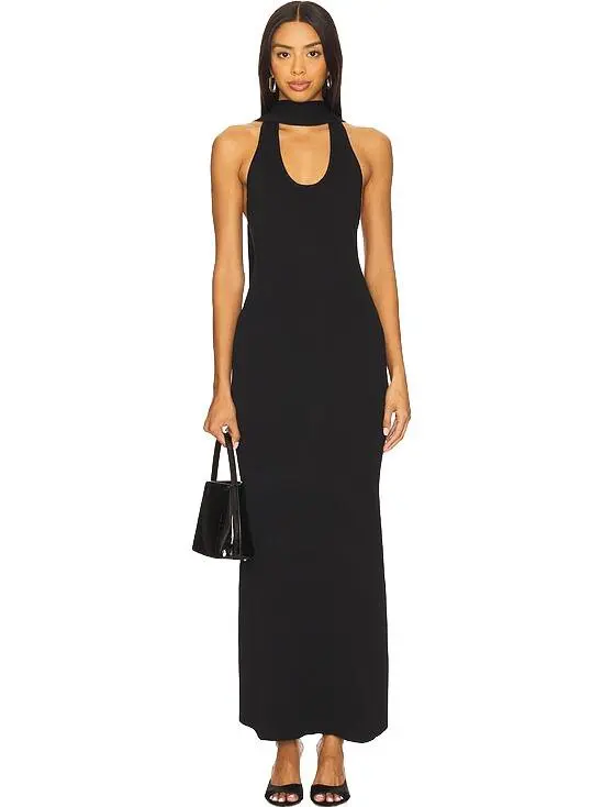 SNDYS. Laia Maxi Dress With Wraparound Scarf Accent - Black