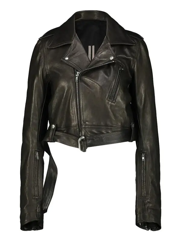 Rick Owens Cropped Leather Jacket - Black