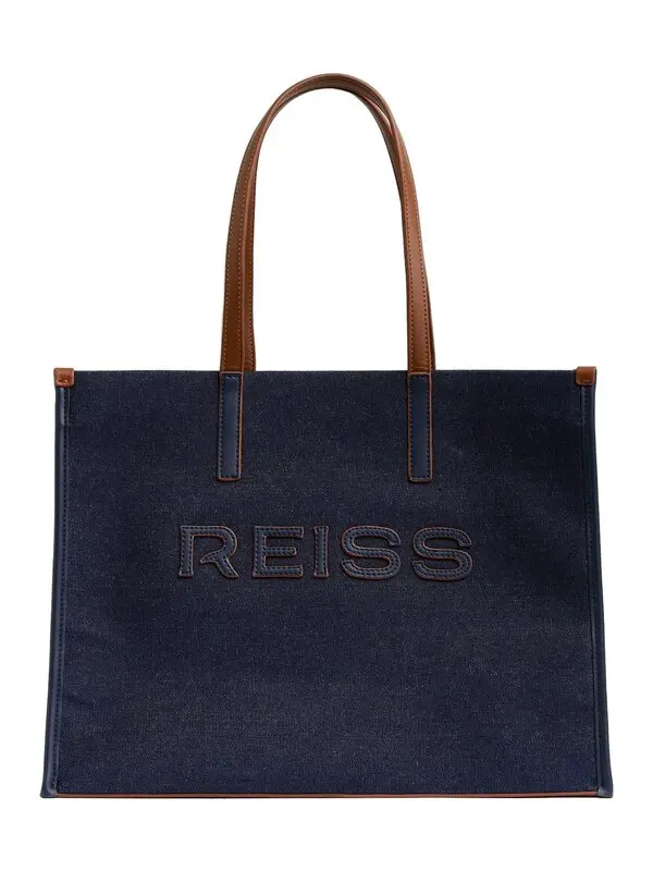 REISS Lola Canvas Logo Tote Bag - Blue