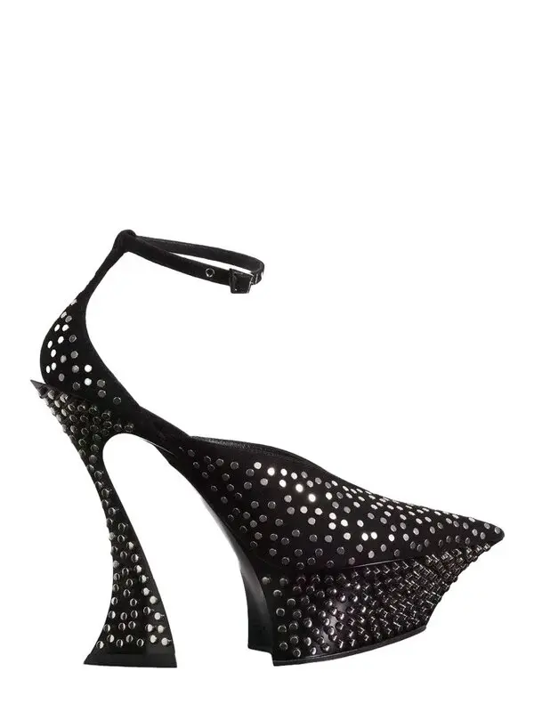 MUGLER Ankle-strap Studded Mules - Black