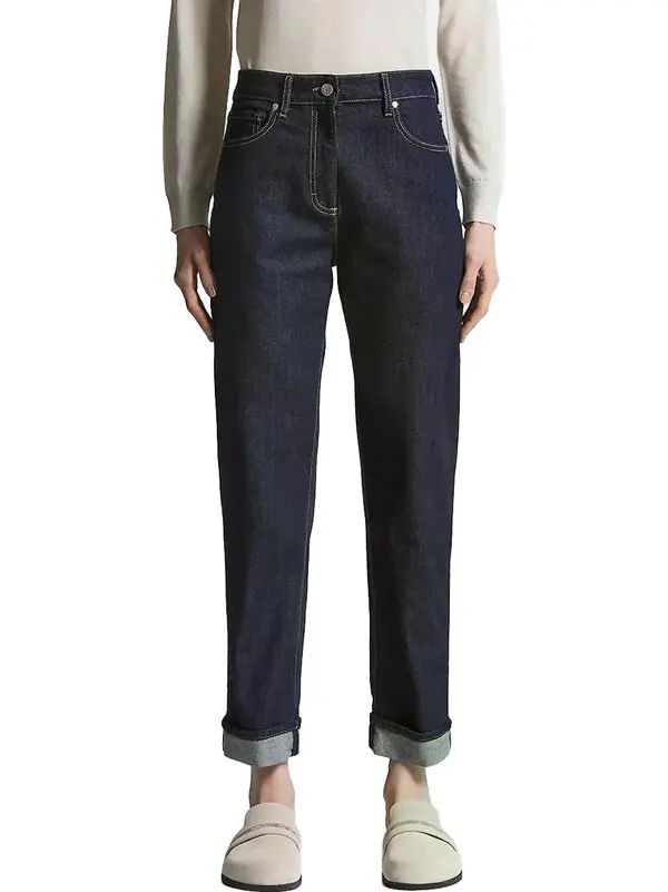 Peserico Five-pocket Cuffed Denim Jeans - Blue