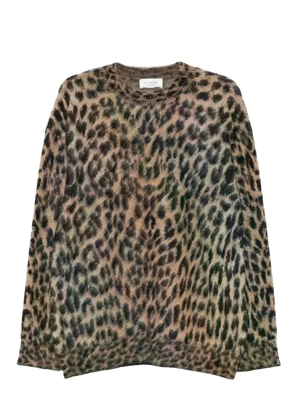 LANEUS Leopard-print Crew-neck Sweater - Brown
