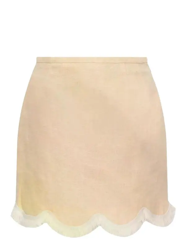 Posse Scalloped-hem Fringed A-line Mini Skirt - Neutrals