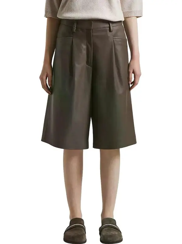 Peserico Pleated Leather Shorts - Brown